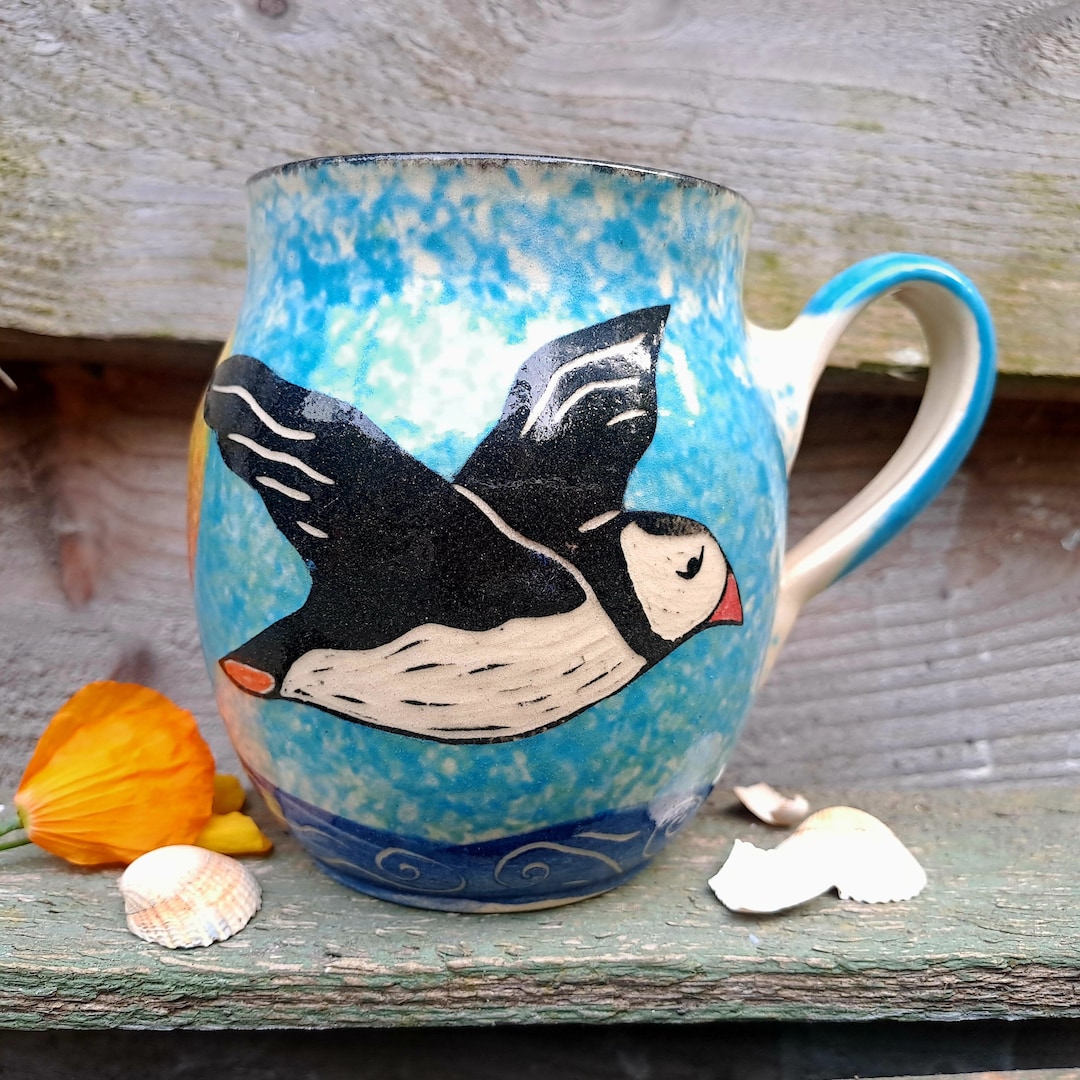 PUFFIN CUDDLE MUG Handmade Pottery Mug Hand Painted Puffin Mug Handmade ...