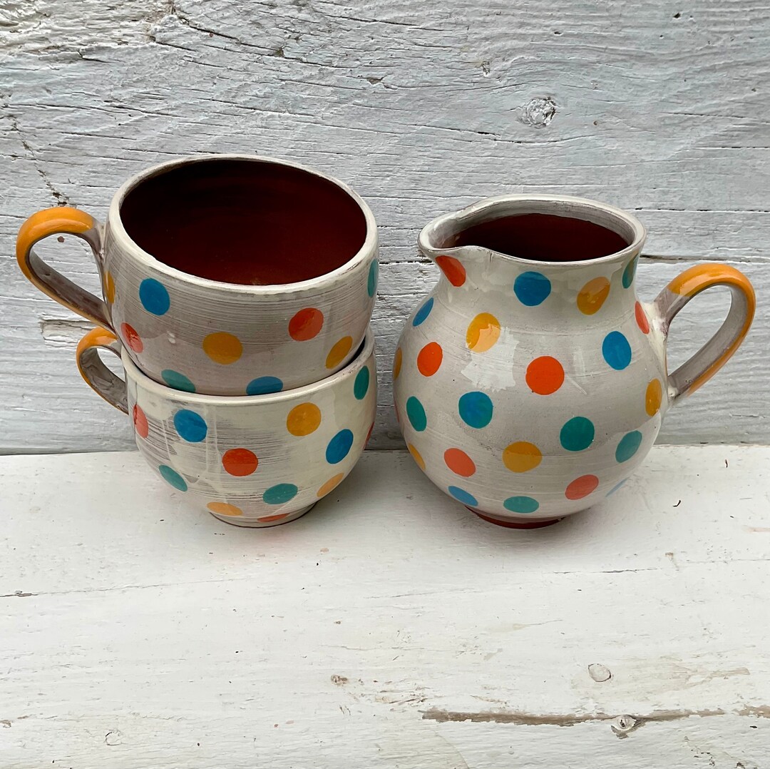 SPOTTY JUG/CUP Set Handmade Pottery and Jug Set Spotty Cups Spotty Jug ...