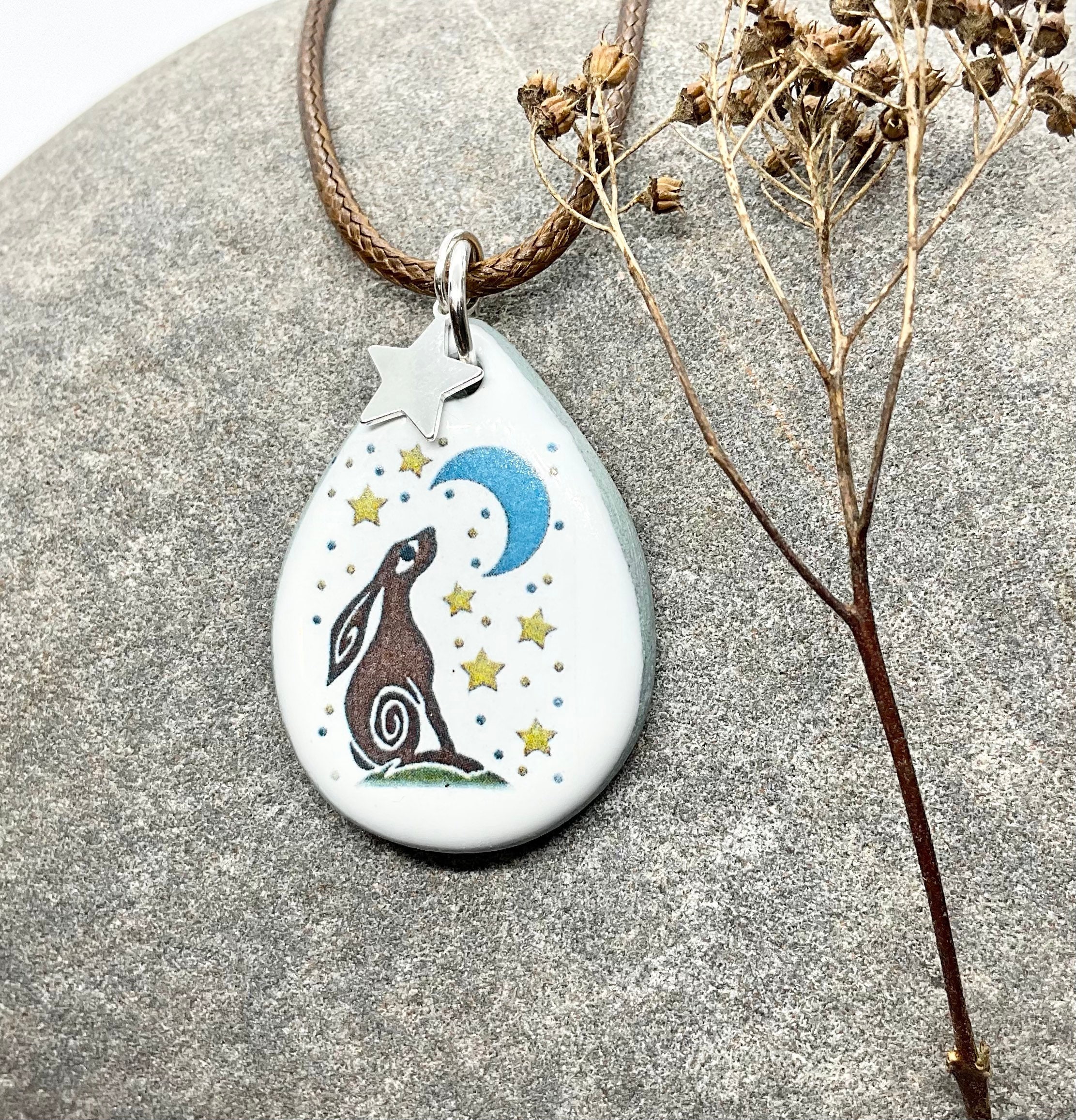 HARE PENDANT Handmade Ceramic Pendant Moon Gazing Hare | Etsy