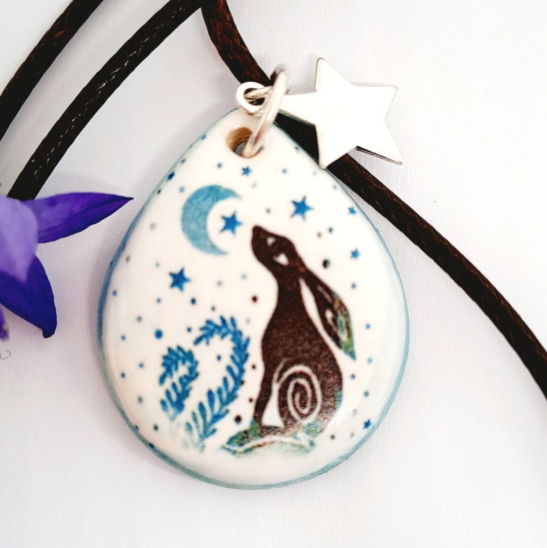 HARE PENDANT Handmade Ceramic Pendant Moon Gazing Hare Necklace Hare ...