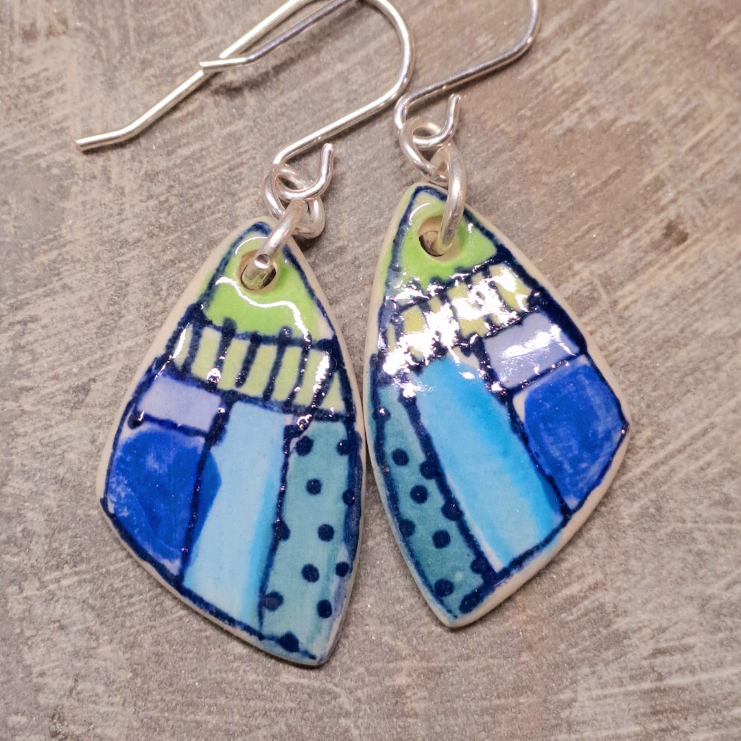 Colourful Art Earrings Art Ceramic Earrings Hand Painted Ceramic ...
