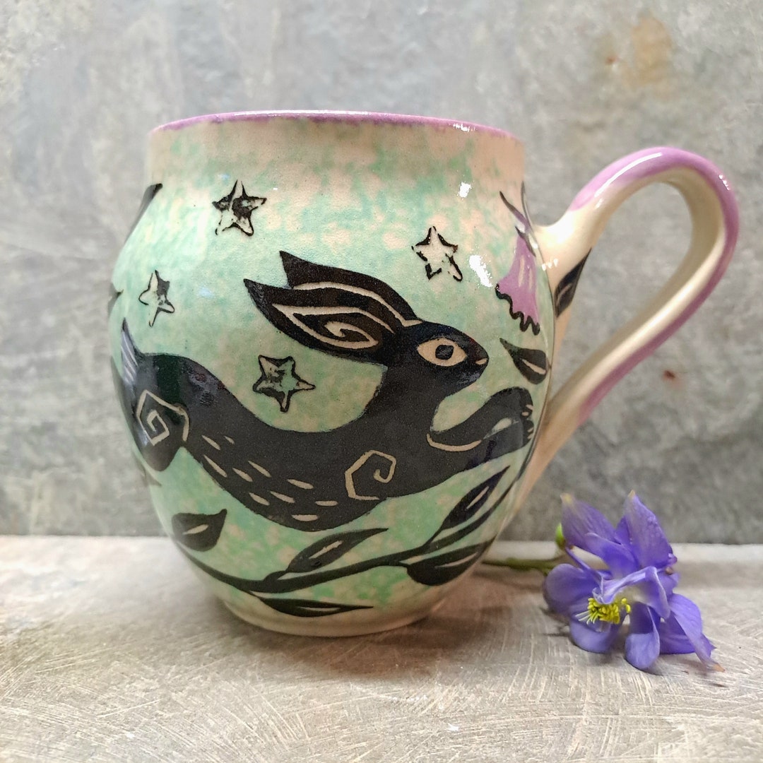HARE CUDDLE MUG Handmade Pottery Mug Hand Painted Hare Mug Handmade in ...