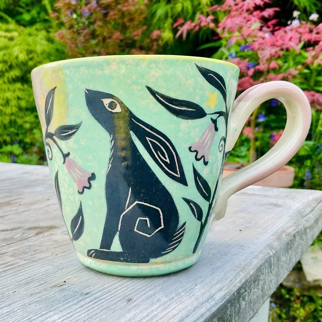 HARE MUG - Handmade Pottery Mug - Hand Painted Hare Mug - Handmade in ...