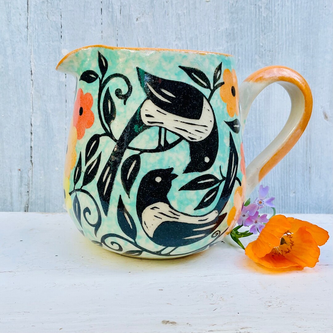 TWO MAGPIES JUG Handmade Pottery Jug Two for Joy Magpies Jug Colourful ...