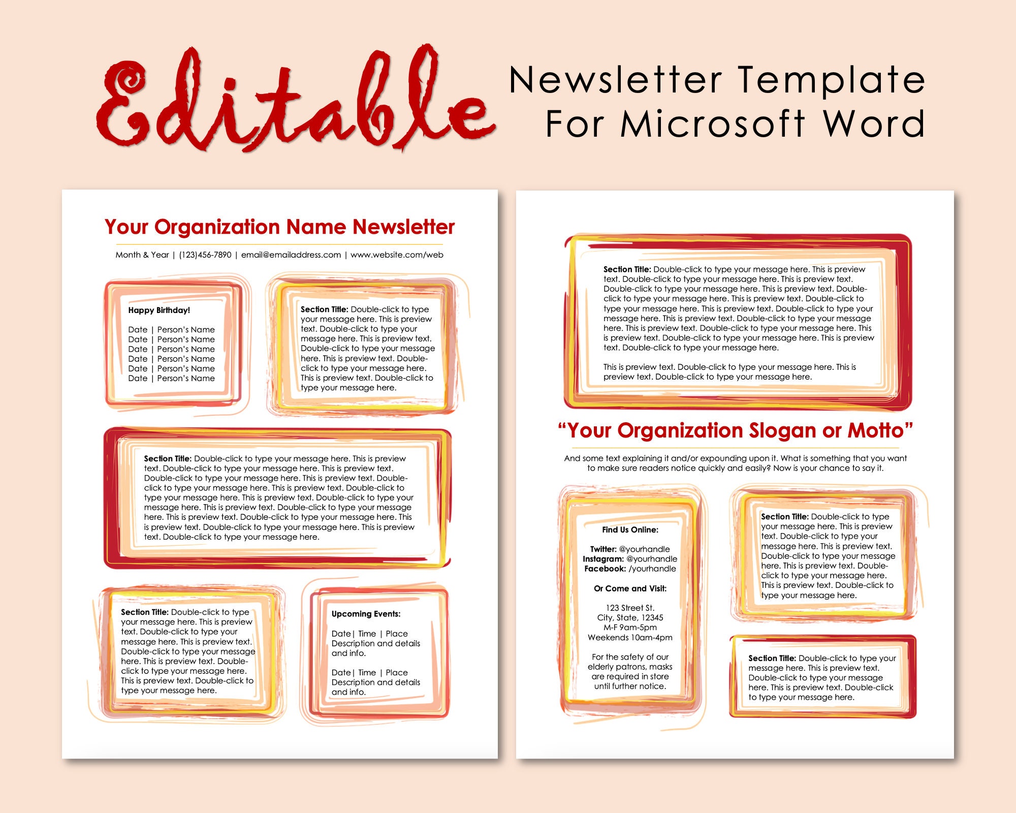 Editable Newsletter Template - Microsoft Word - Instant Download ...