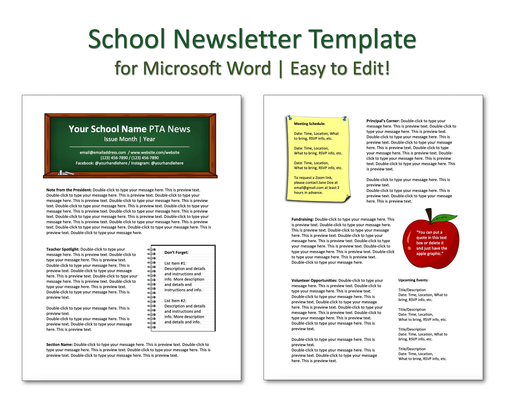 Editable School Newsletter Template for Microsoft Word - Instant ...