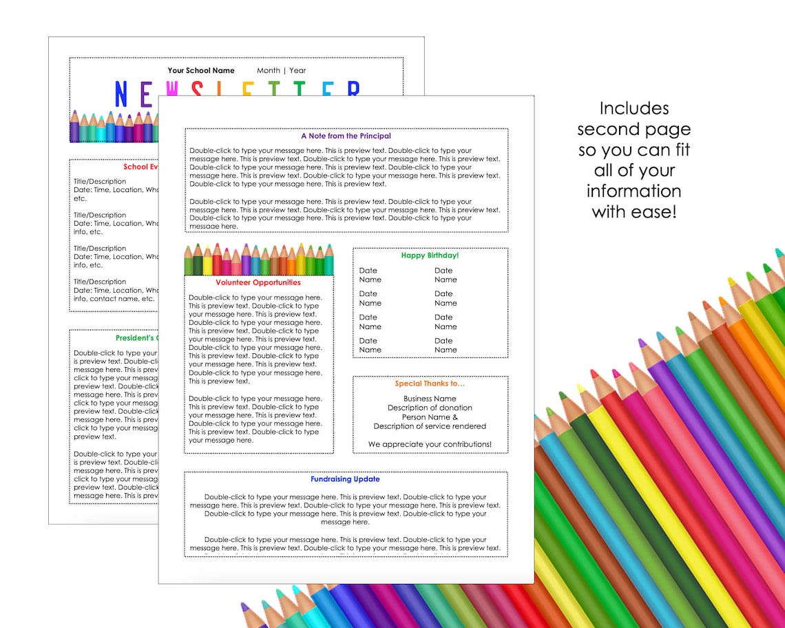 Editable PTA Newsletter Template for Microsoft Word - Instant Download ...