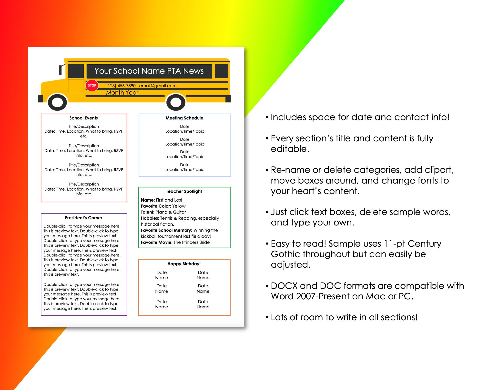 School Newsletter Editable Template for Microsoft Word - Instant ...