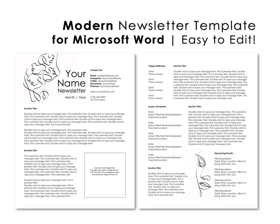 Editable Newsletter Template for Microsoft Word - Instant Download ...