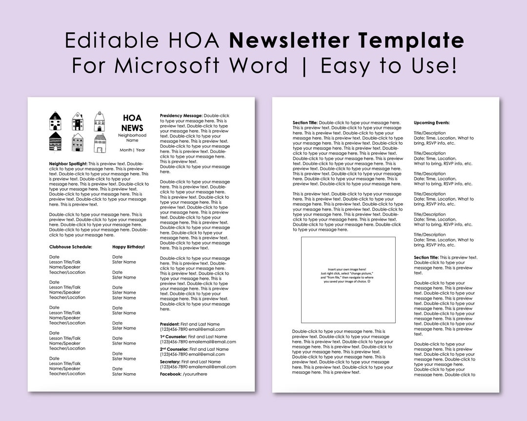 Newsletter Template Editable Microsoft Word Instant Download Printable ...