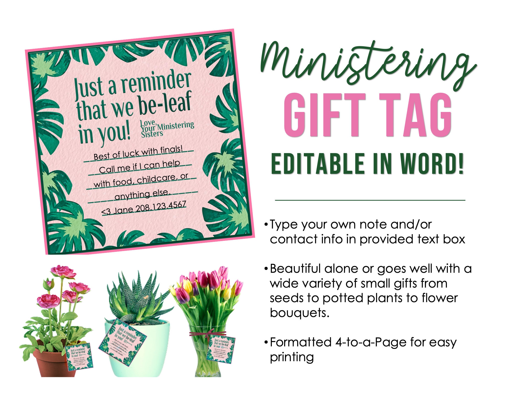 LDS Ministering Sisters Gift Tag With Editable Contact Information ...