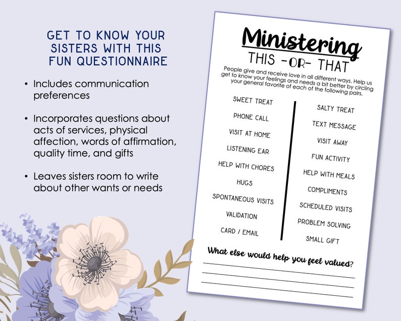 Ministering Survey This or That LDS Relief Society Get to Know You - Etsy