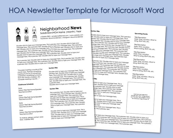 Editable HOA Newsletter Template for Microsoft Word Instant - Etsy Canada