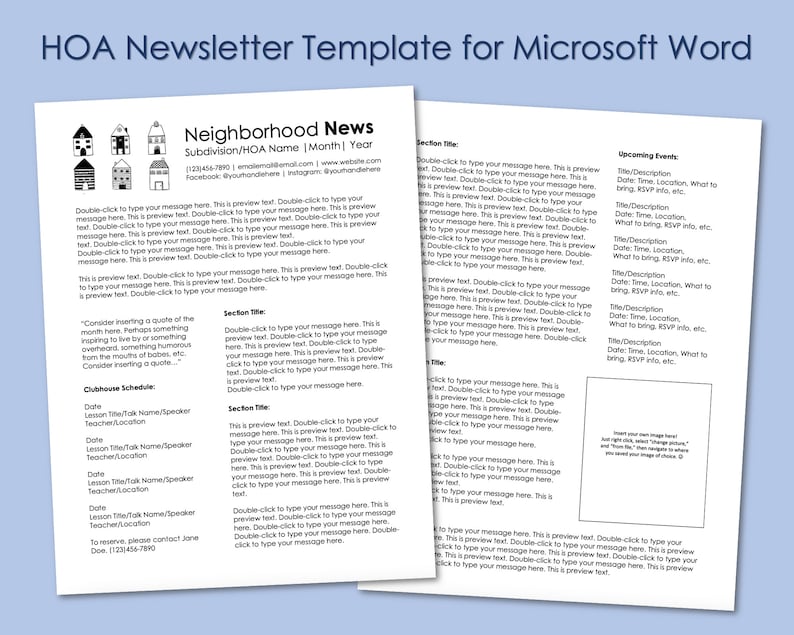 Editable HOA Newsletter Template for Microsoft Word - Instant Download ...