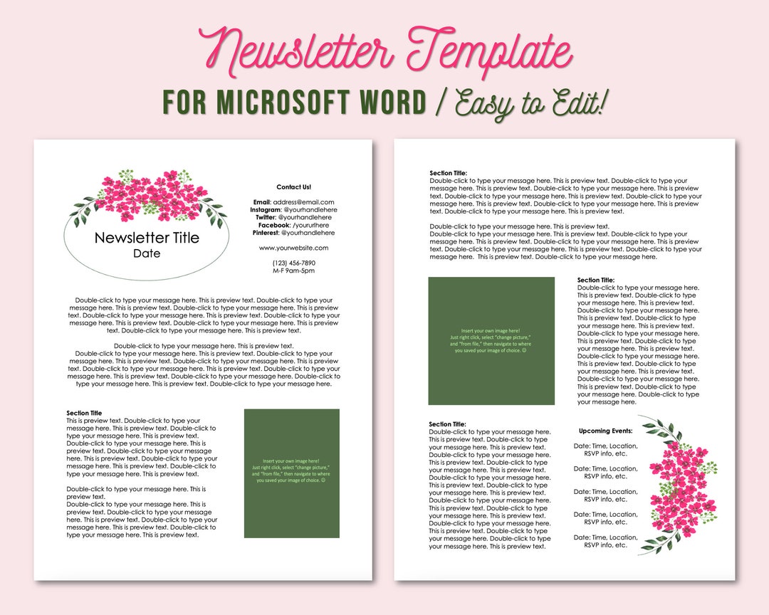 Editable Newsletter Template for Microsoft Word - Instant Download ...