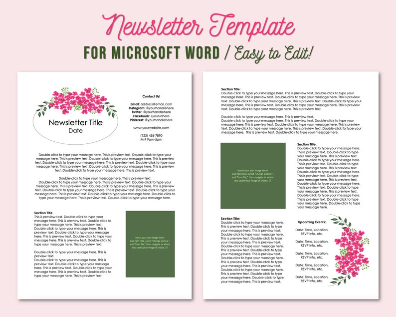 Editable Newsletter Template for Microsoft Word - Instant Download ...