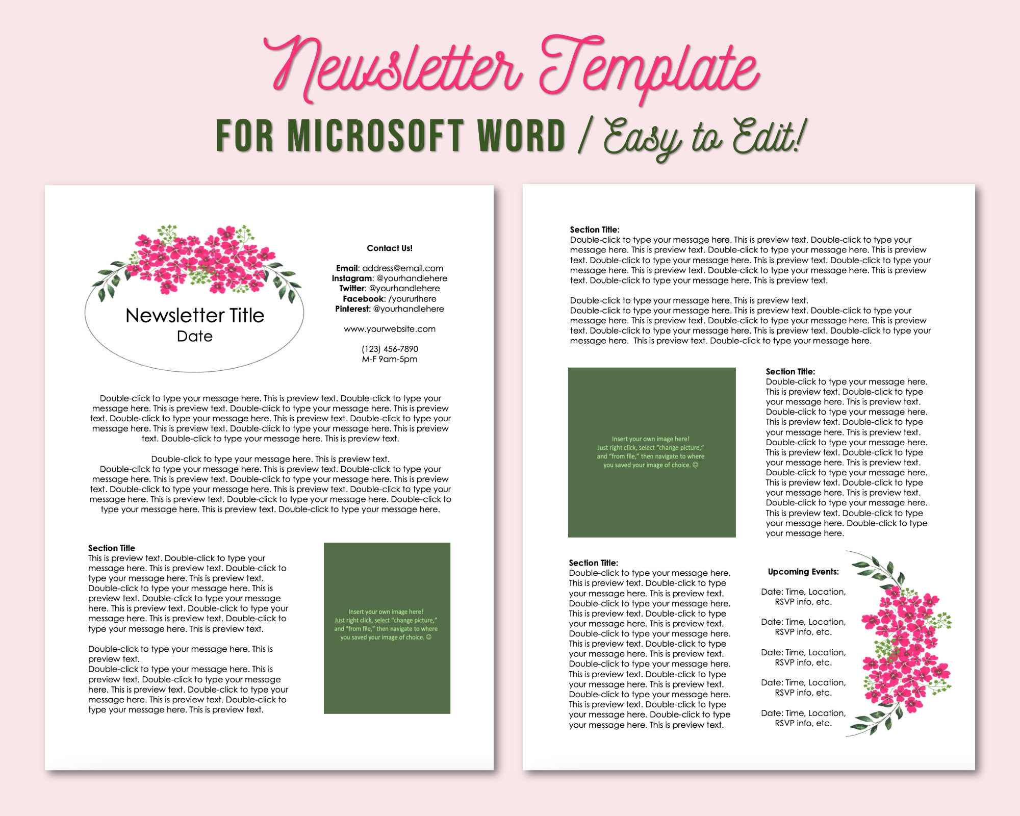 Editable Newsletter Template for Microsoft Word - Instant Download ...