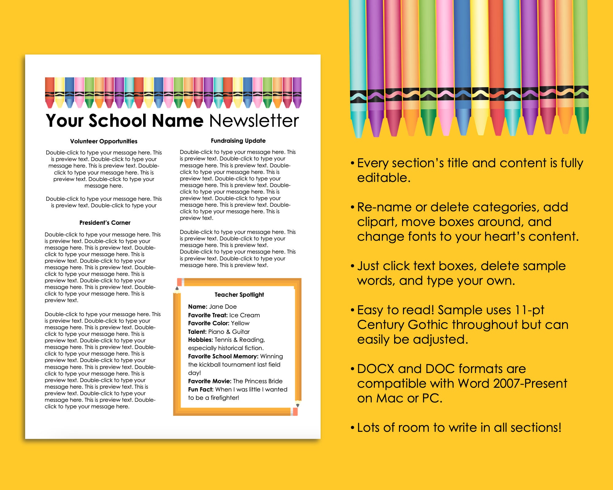 Editable School Newsletter Template - Microsoft Word - Instant Download ...
