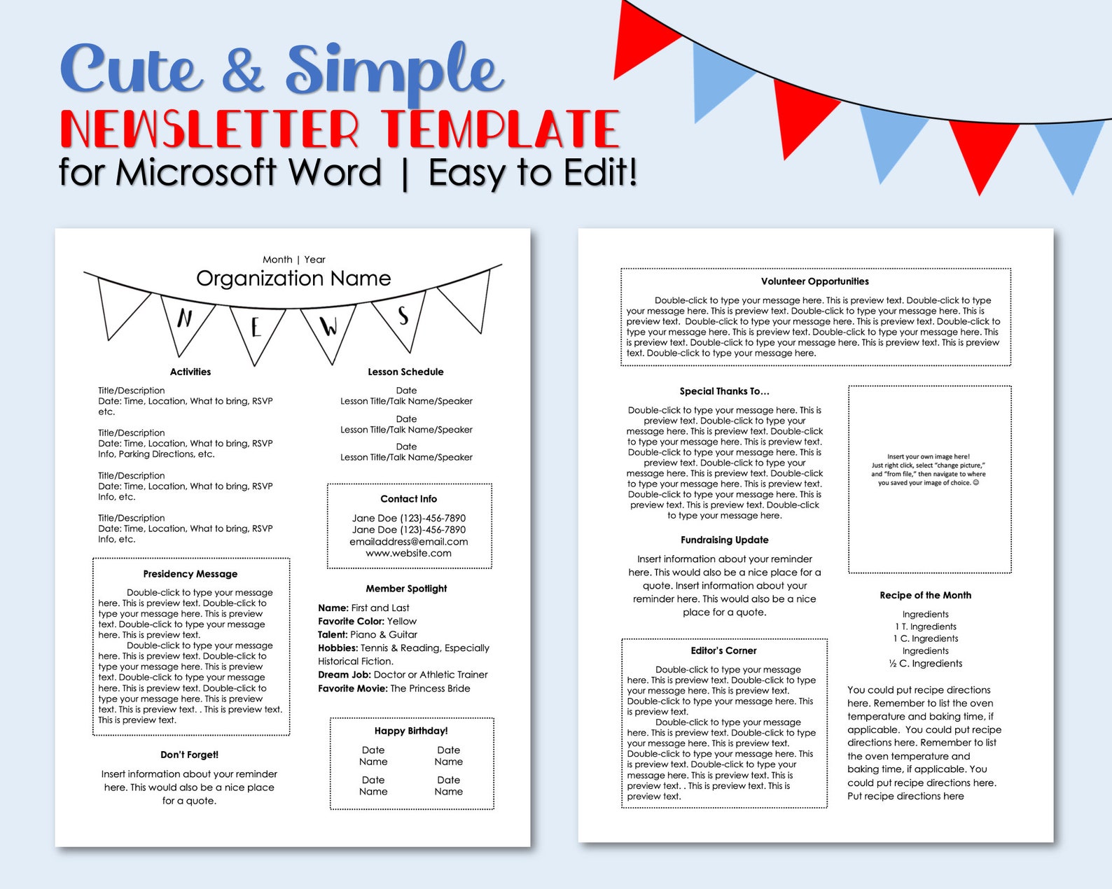 Newsletter Template Editable in Microsoft Word - Instant Download ...