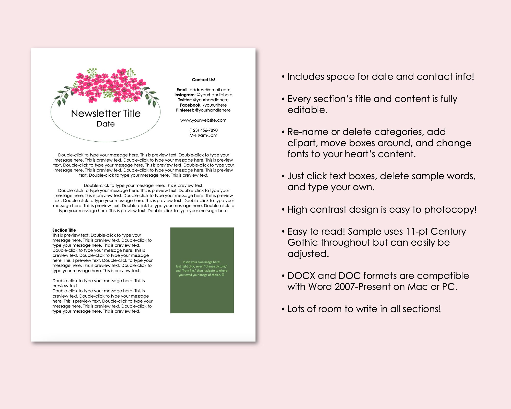 Editable Newsletter Template for Microsoft Word - Instant Download ...