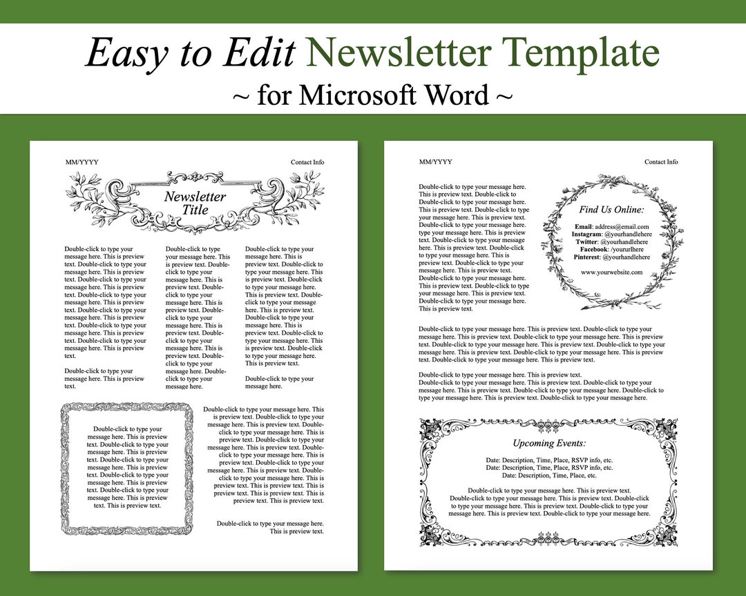 Editable Newsletter Template for Microsoft Word - Instant Download ...