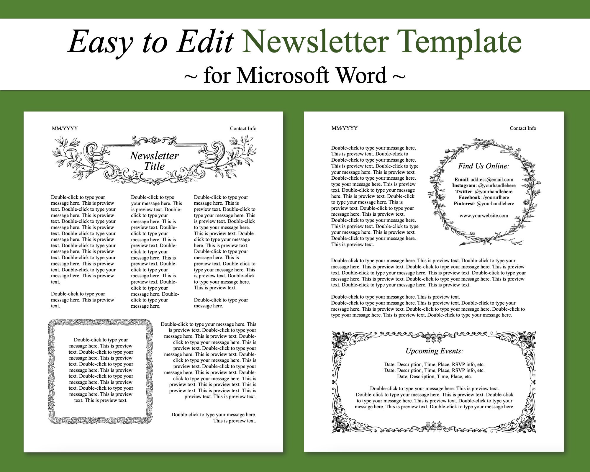 Editable Newsletter Template for Microsoft Word - Instant Download ...