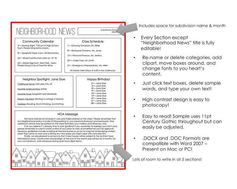 2 Page Newsletter Template for Microsoft Word - Neighborhood ...