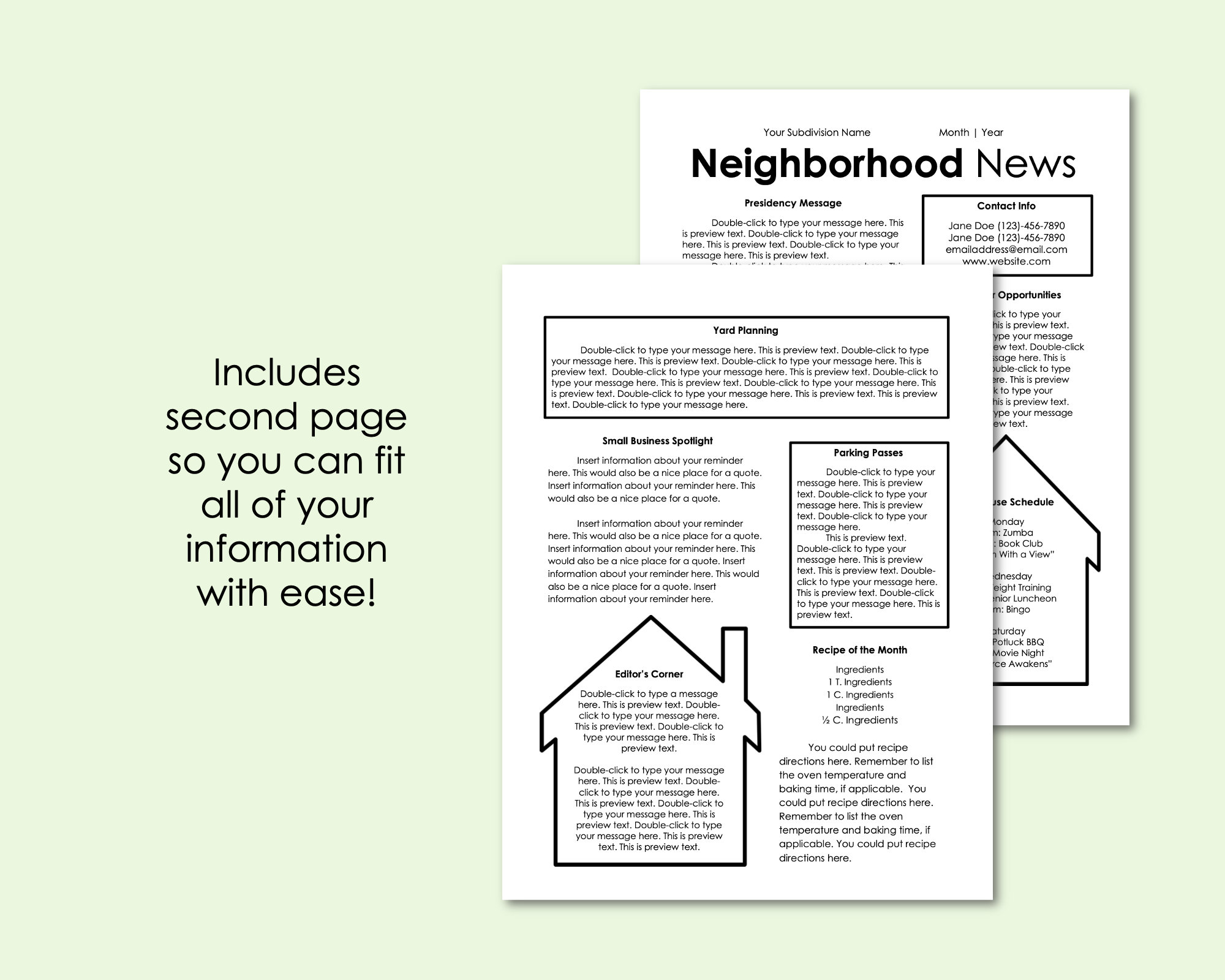 Neighborhood Newsletter Template - Editable in Microsoft Word - Instant ...