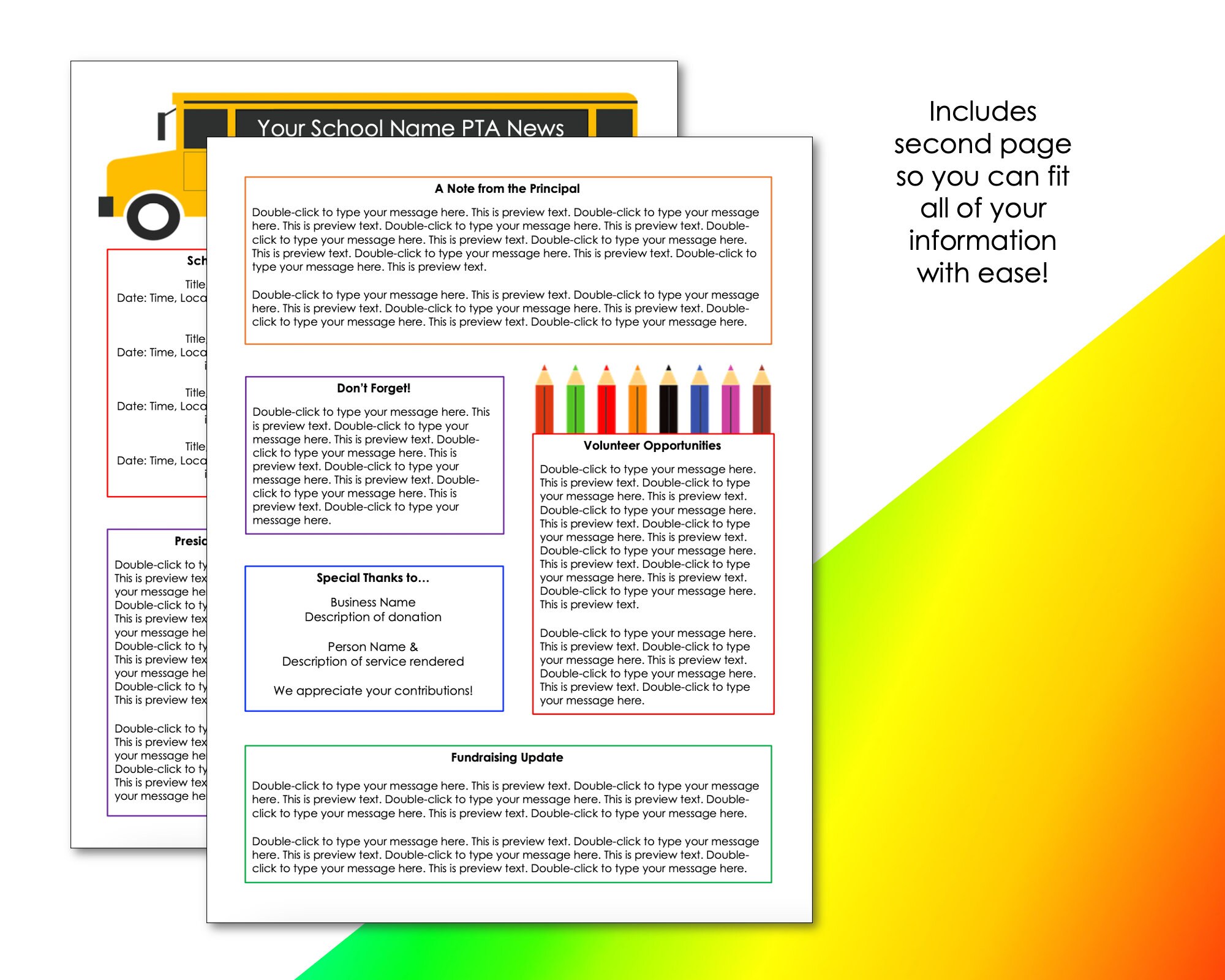 School Newsletter Editable Template for Microsoft Word - Instant ...