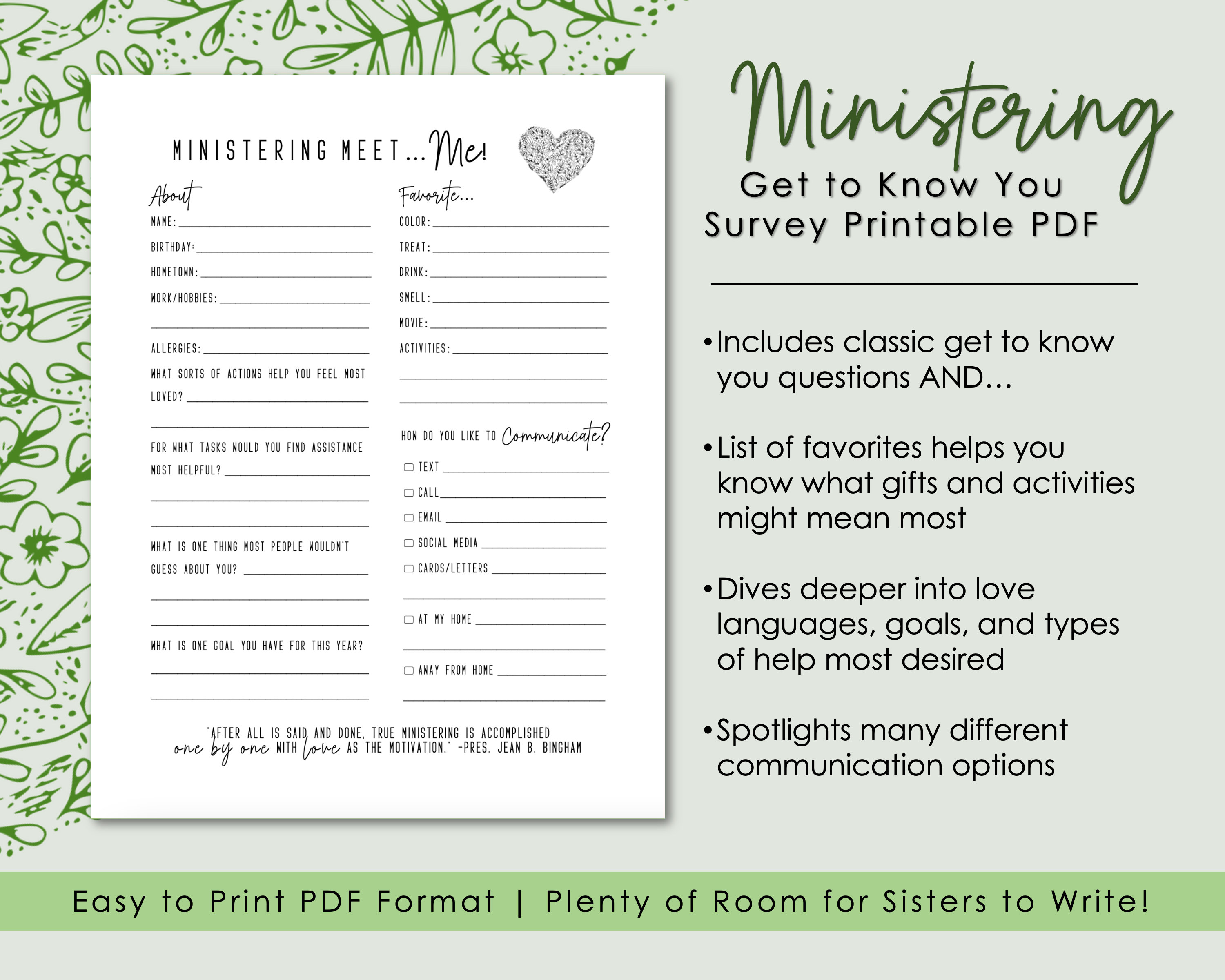 Ministering Survey LDS Relief Society Get to Know You - Etsy