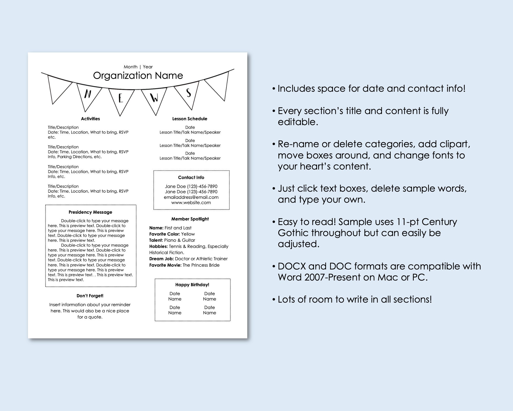 Newsletter Template Editable in Microsoft Word - Instant Download ...