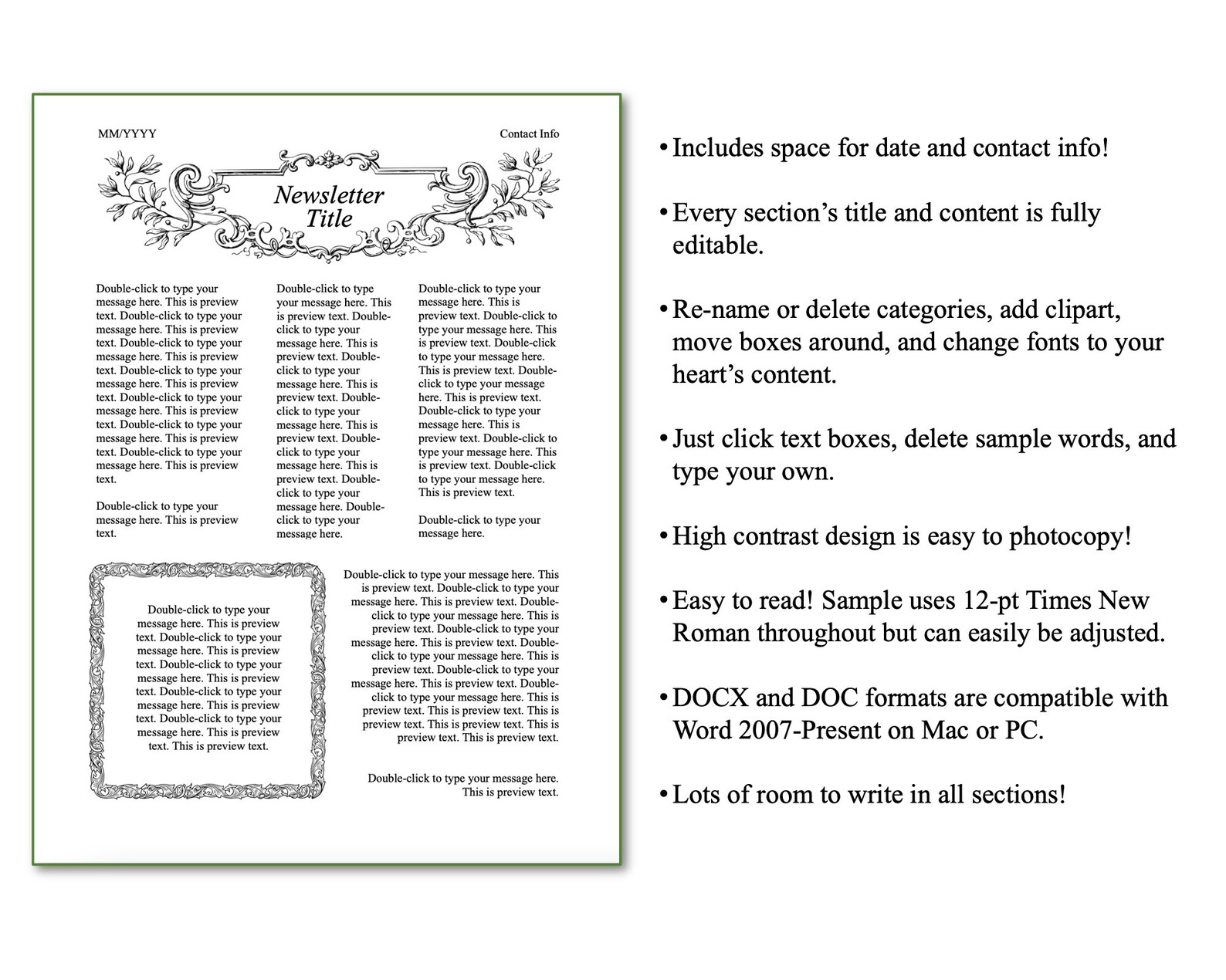 Editable Newsletter Template for Microsoft Word - Instant Download ...