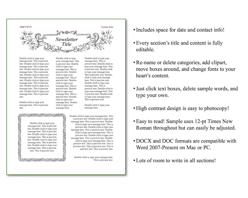 Editable Newsletter Template for Microsoft Word - Instant Download ...