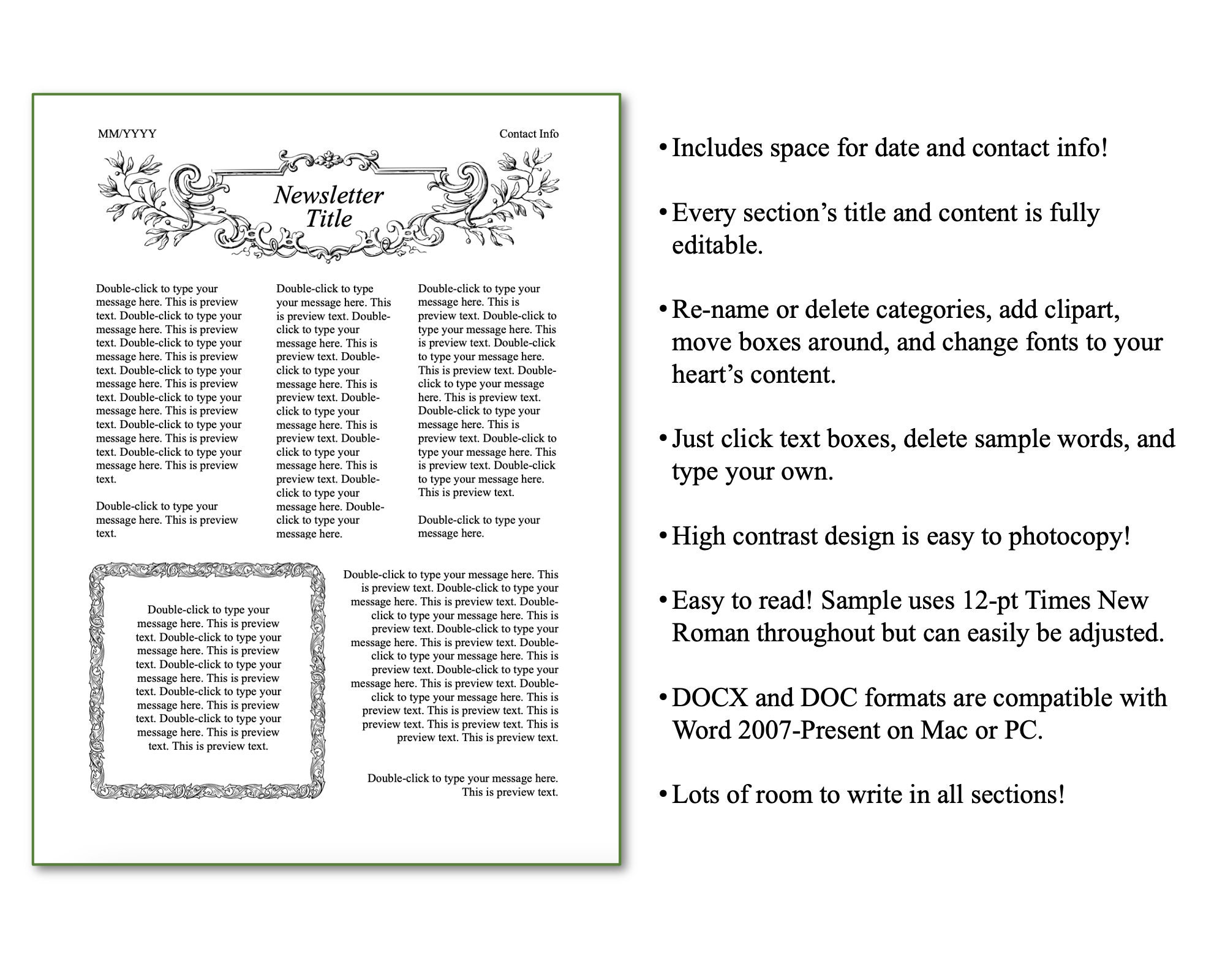 Editable Newsletter Template for Microsoft Word - Instant Download ...
