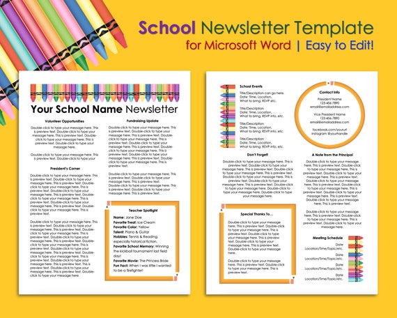 Editable School Newsletter Template Microsoft Word Instant - Etsy