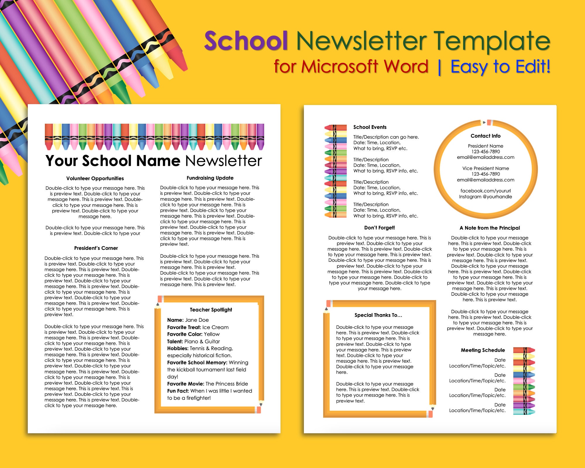Editable School Newsletter Template - Microsoft Word - Instant Download ...