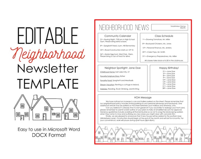 2 Page Newsletter Template for Microsoft Word Neighborhood - Etsy