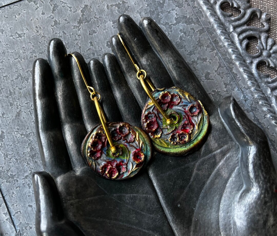 Ceramic Floral Pinwheel Earrings by Anvilartifacts Garden - Etsy