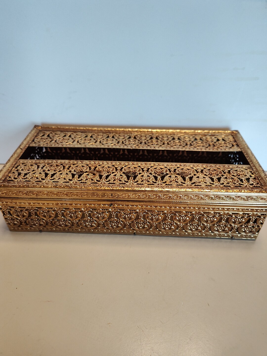 Ormolu Tissue Box Cover Gold Filigree - Etsy