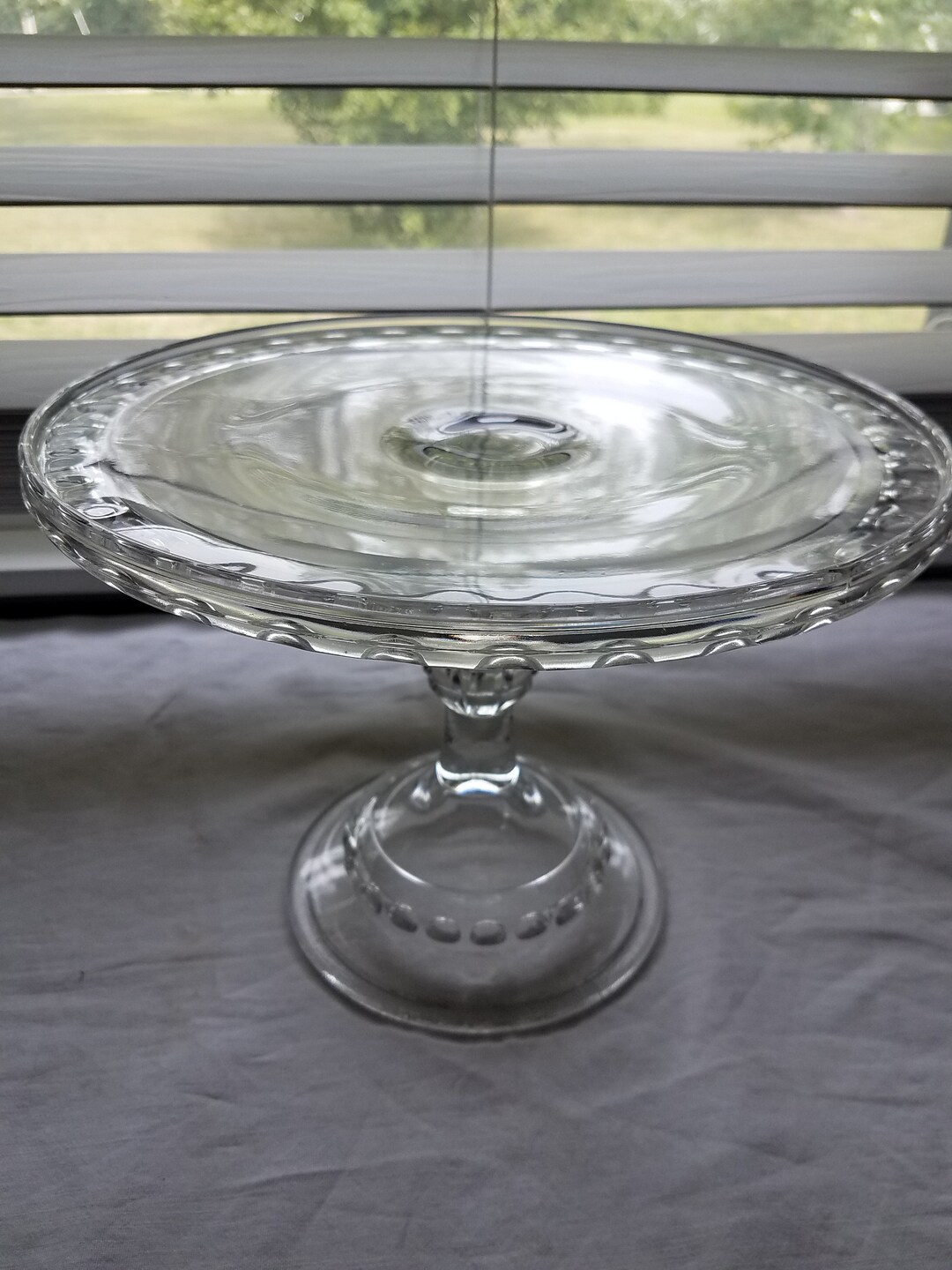 Antique Glass Cake Stand Dakota EAPG Baby Thumb Print Patterned Glass C ...