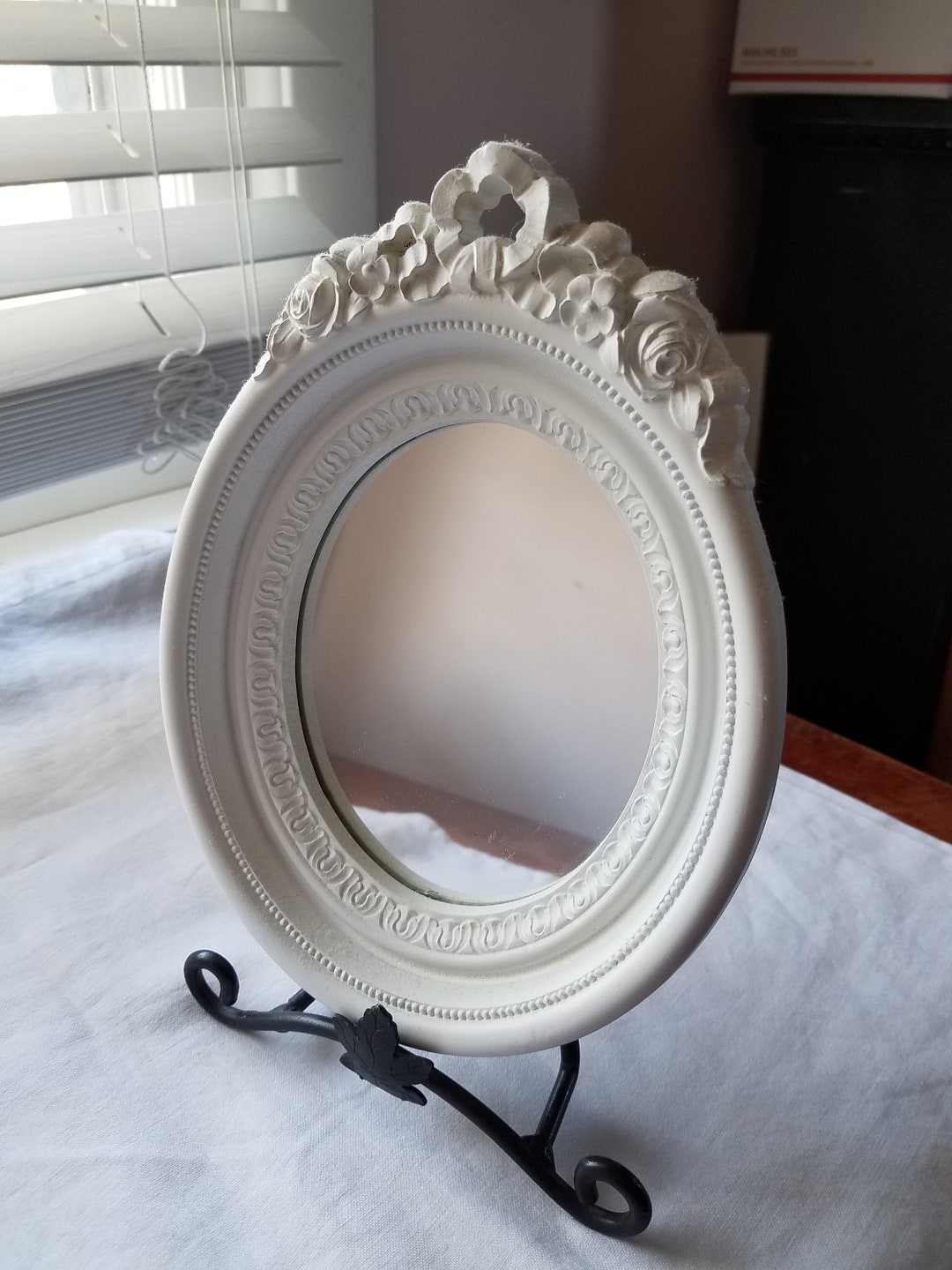 Mirror Oval Wall Mirror Upcycled White Mirror Home Decor Small Mirror ...