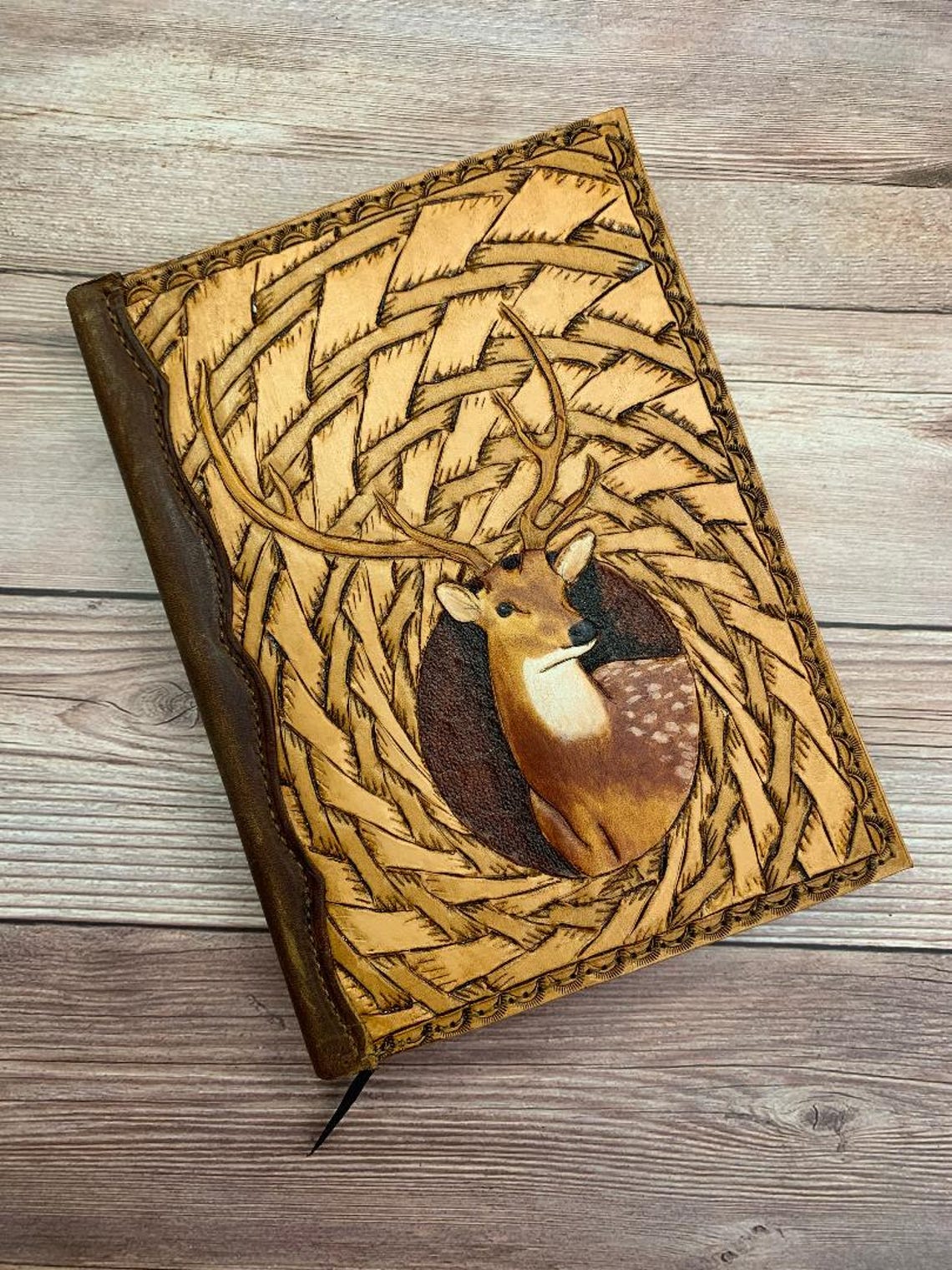 Axis Deer Leather Journal, Skeuomorphic Carving, Deer Journal - Etsy