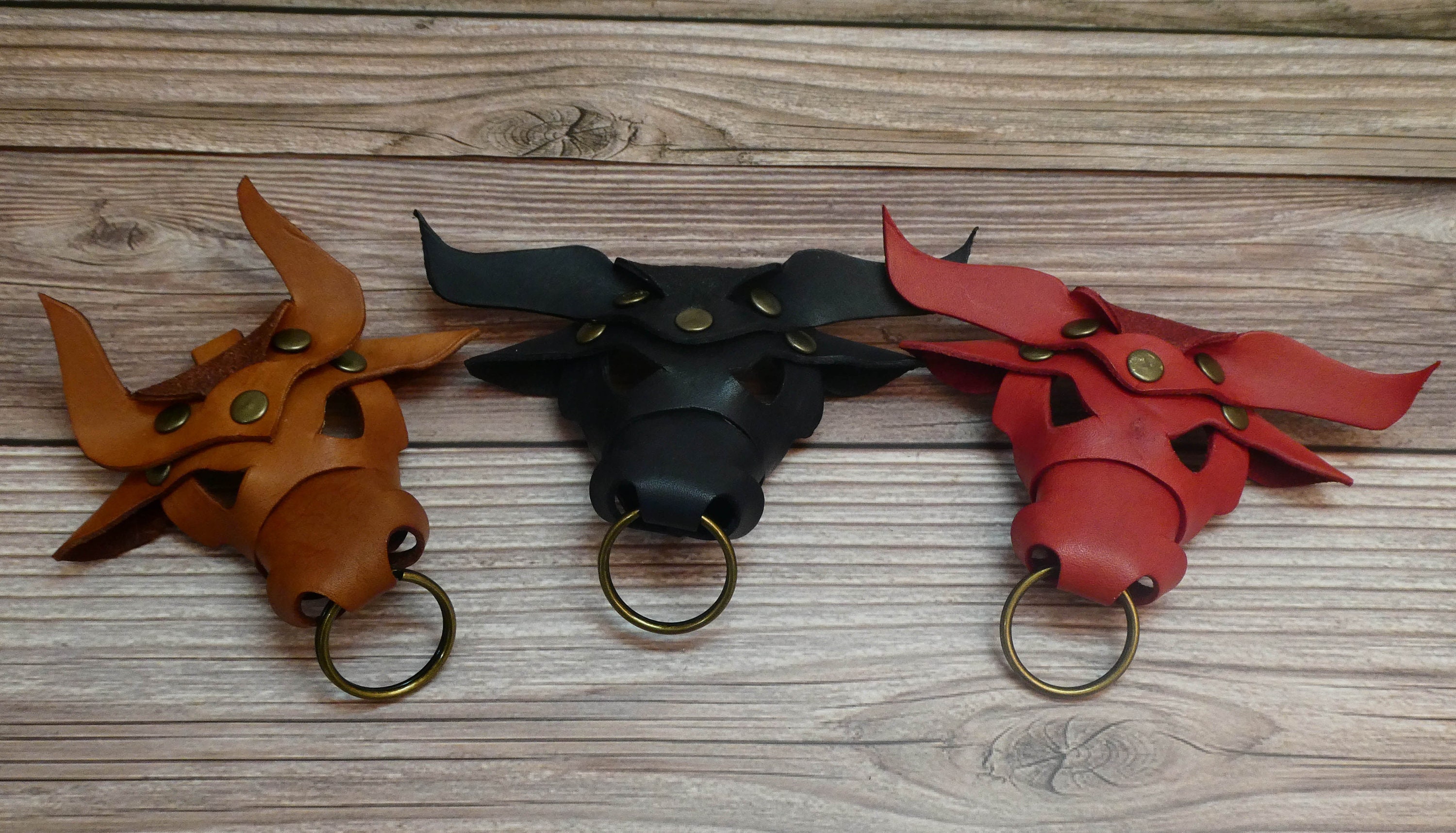 Bull Head Key Fobs, Leather Bull Keychain - Etsy