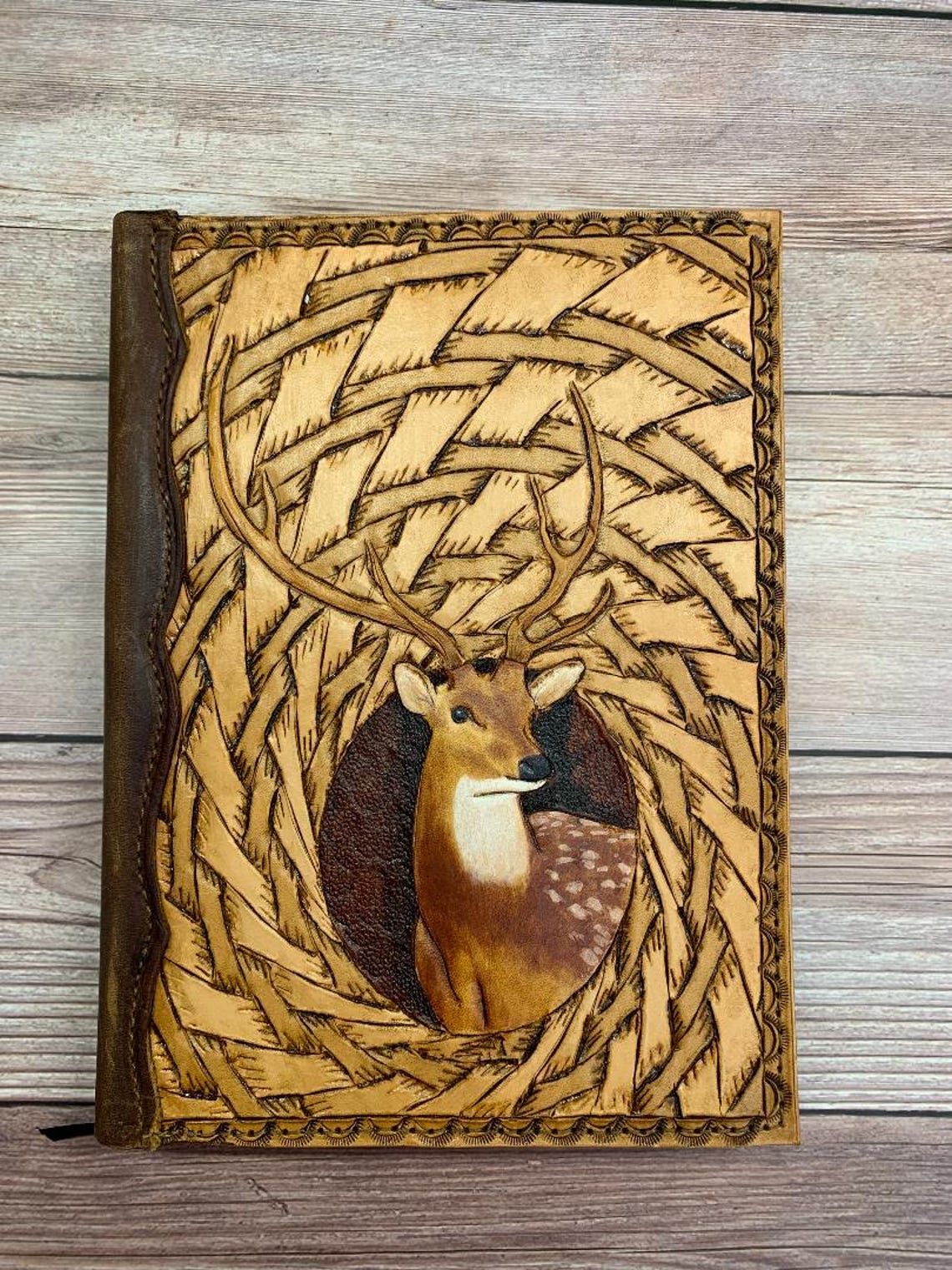 Axis Deer Leather Journal, Skeuomorphic Carving, Deer Journal - Etsy