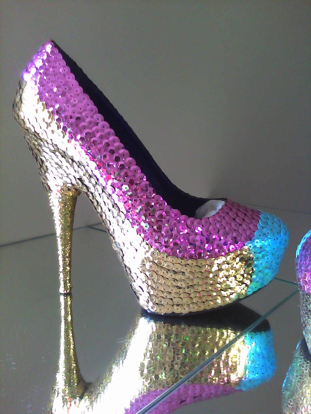 Blue Blush Color Blocking Sequin Heels - Etsy