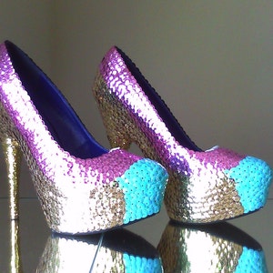 Blue Blush Color Blocking Sequin Heels - Etsy