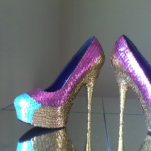 Blue Blush Color Blocking Sequin Heels - Etsy