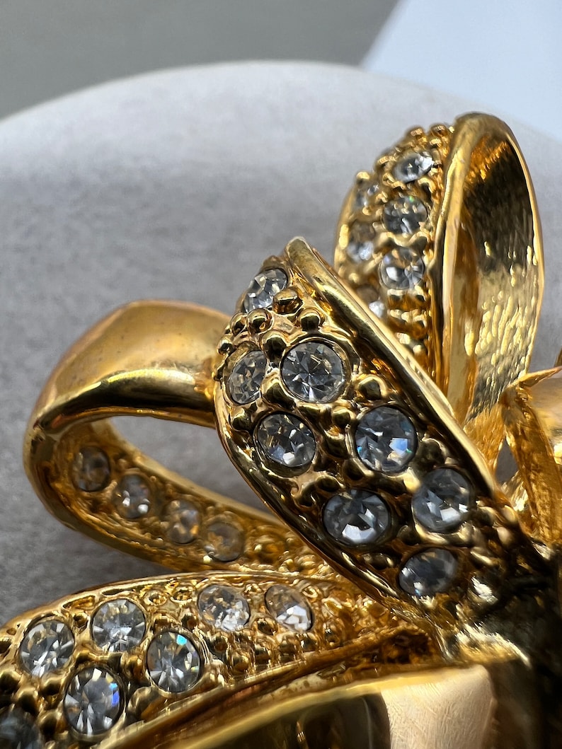 Signed Roman Gold and Rhinestone Ribbon Bow Brooch - Etsy
