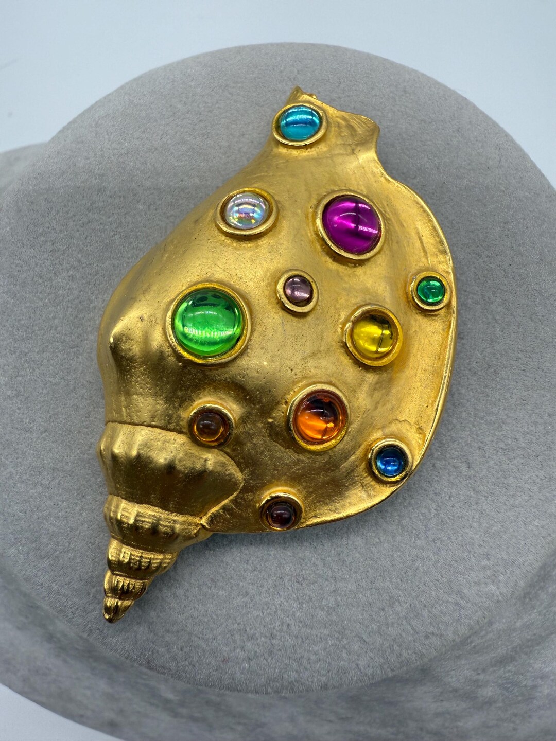 Vintage JJ Jonette Gold Tone Seashell Brooch Pin With Multi-colored ...