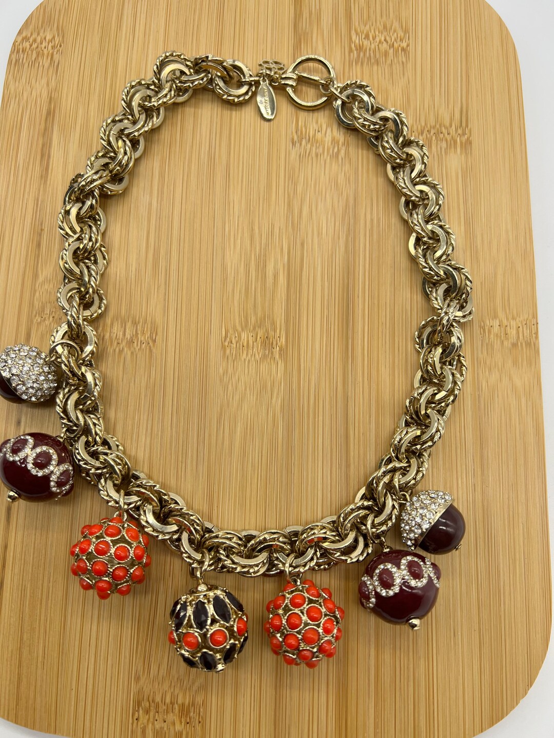 Anne Taylor Chunky Statement Charm Necklace Gold Chain Oversized Charms ...